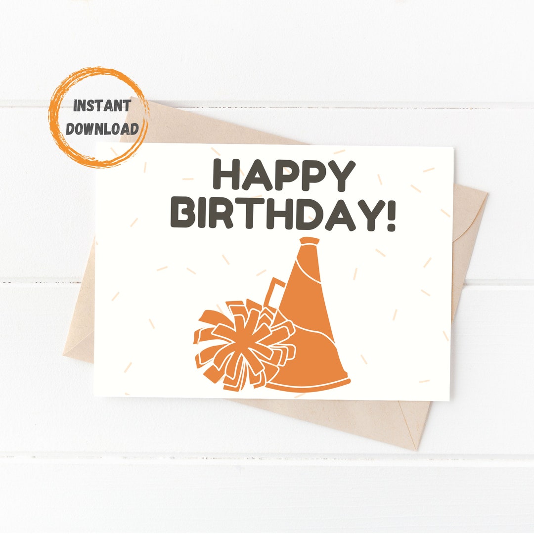 Cheer Birthday Card, Printable Card, Digital Download, 5x7 PDF Card ...