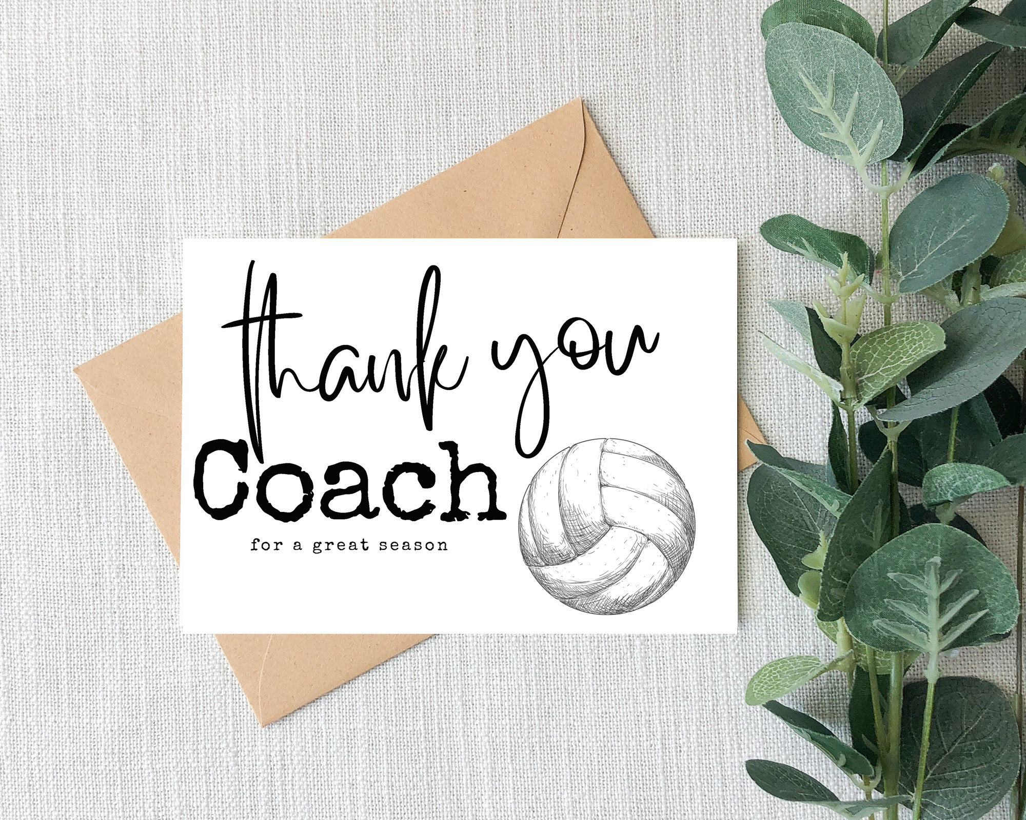 Volleyball Coach Printable Card, Thank You Card, Digital Download ...