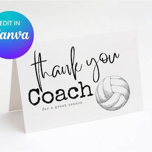 Volleyball Thank You Card, Custom Volleyball Printable Card, Coach Gift ...