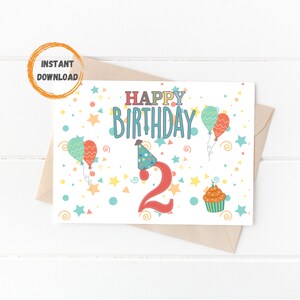 2nd Birthday, Happy Birthday Card, 2 Year Old Birthday, Printable Card ...