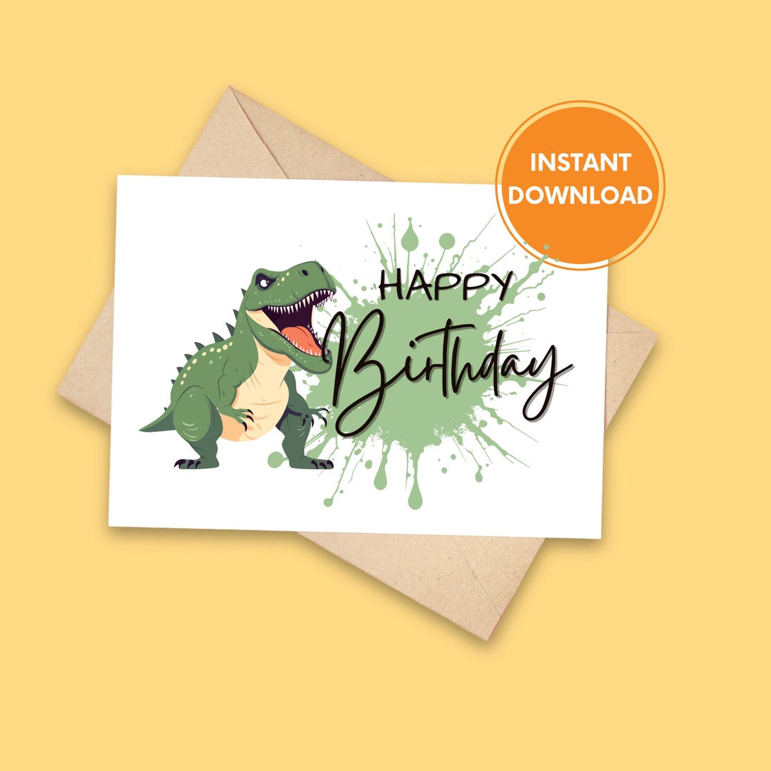 Dinosaur Birthday Card, Printable Happy Birthday Card, Digital Download ...