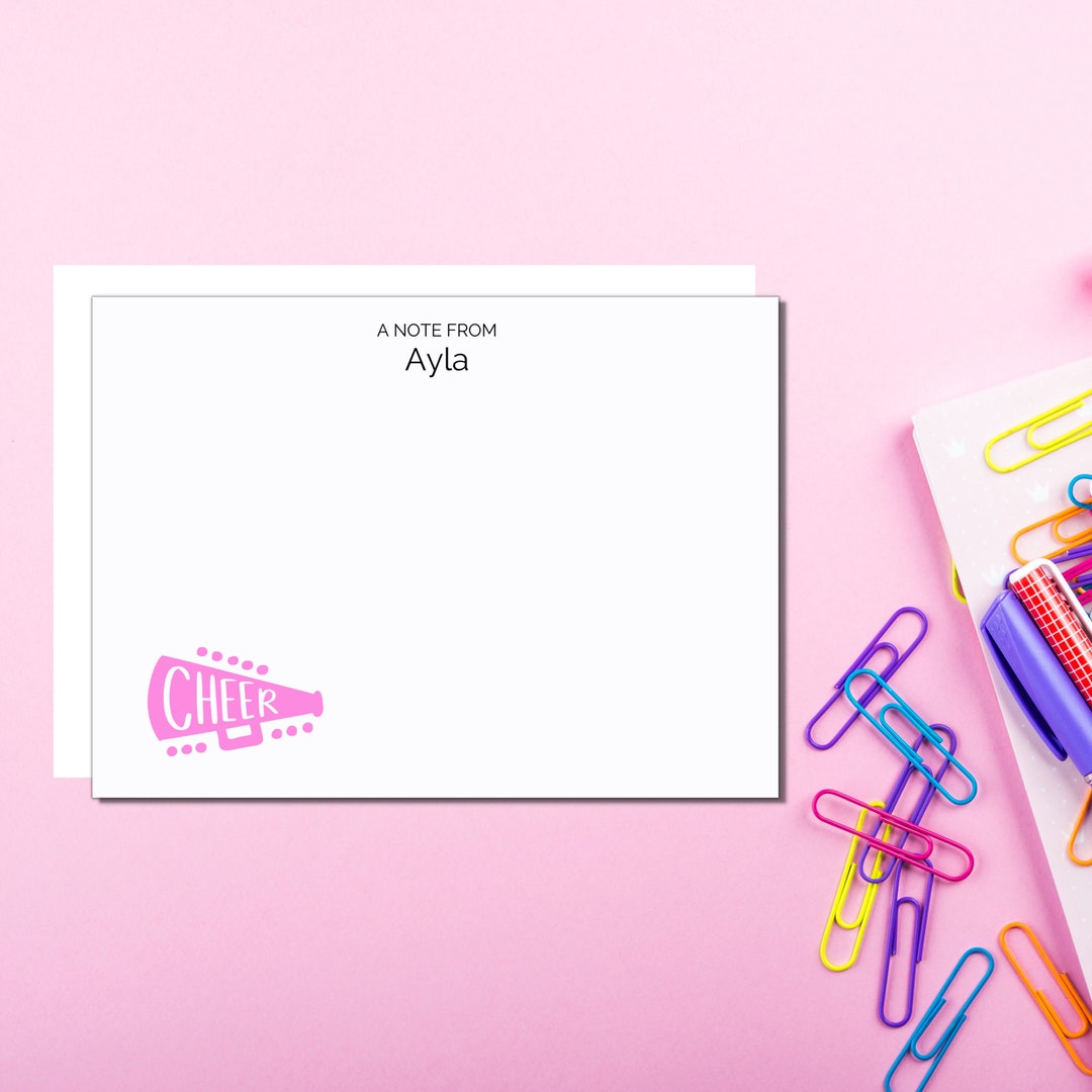 Cheer Note Card, Cheerleader Stationery, Personalized Cheer Stationary ...