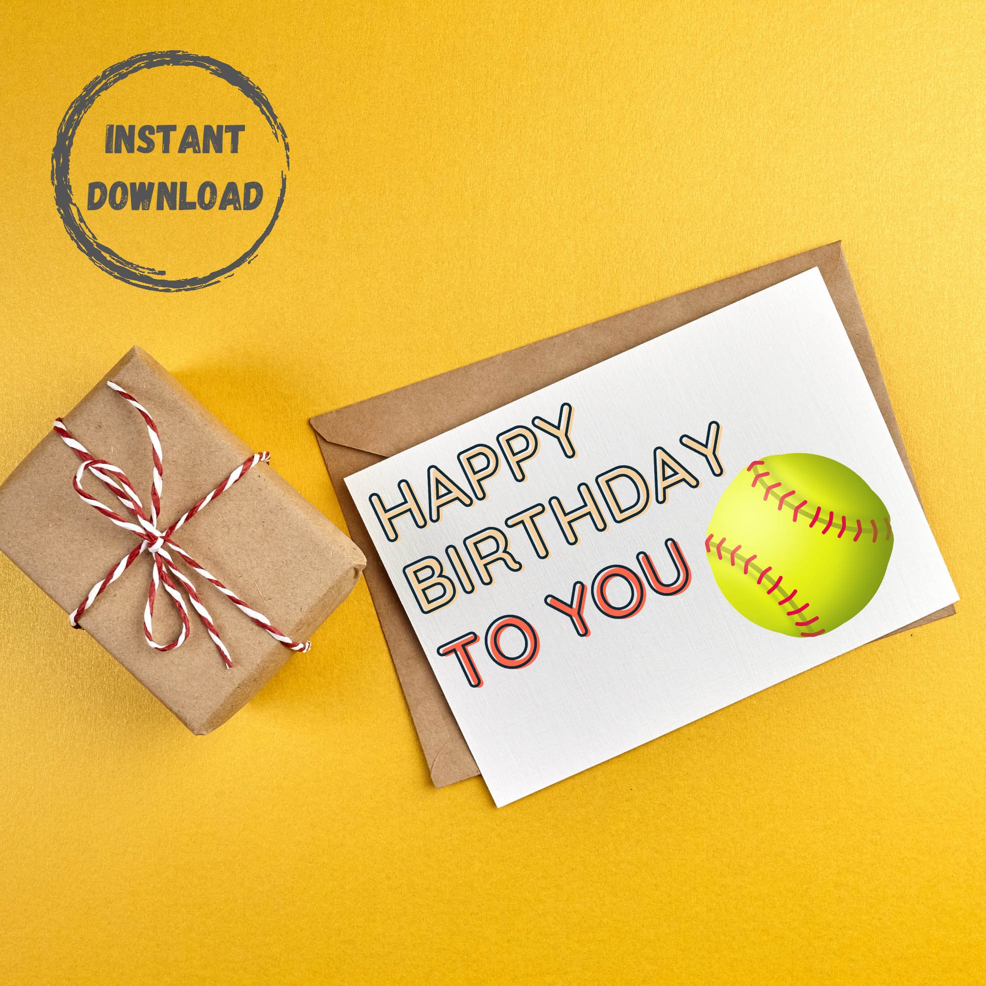 Softball Birthday Card, Printable Card, Digital Download, 5x7, Happy ...