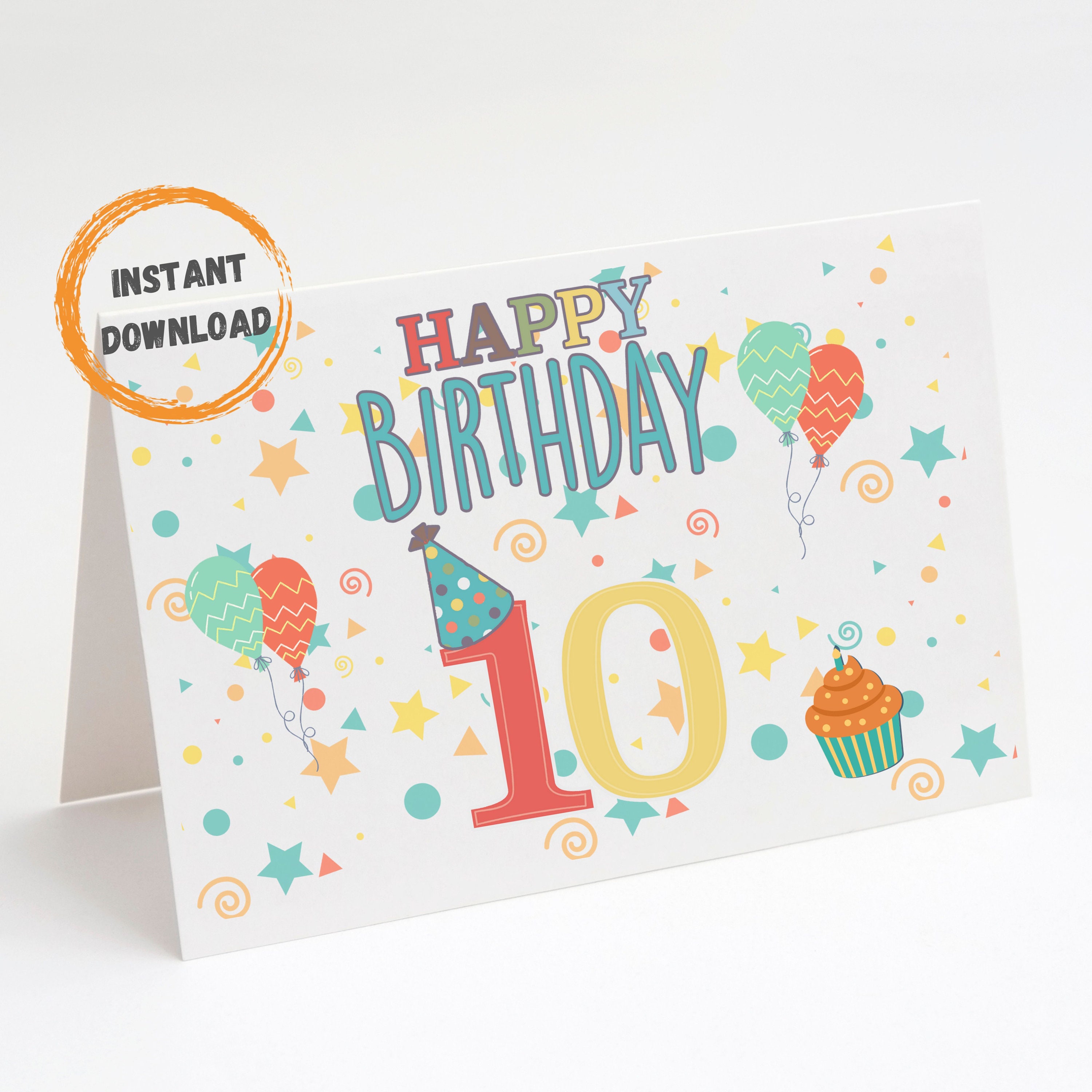 10th Birthday Card Printable Card Happy Birthday Card Kids - Etsy