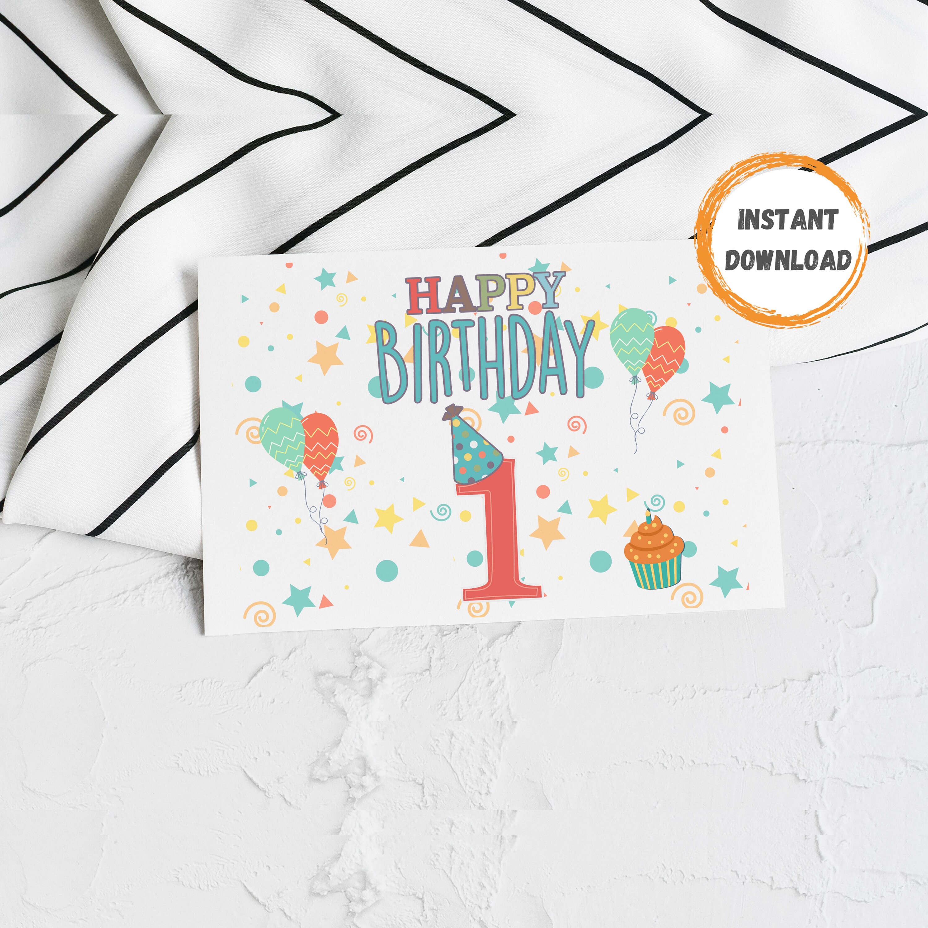 Happy Birthday Card 1st Birthday Printable Card One Year - Etsy