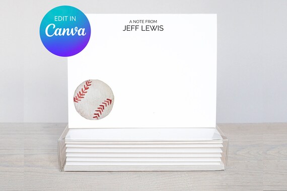 Baseball Stationery Printable Custom Sport Notecard Editable - Etsy