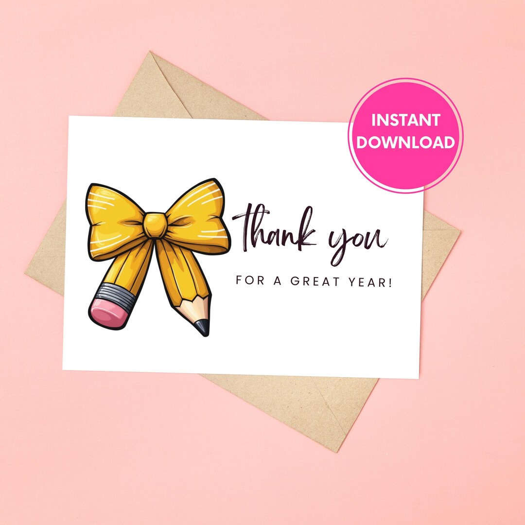 Teacher Thank You Card Printable, Digital Notecard, Thank You Note for ...