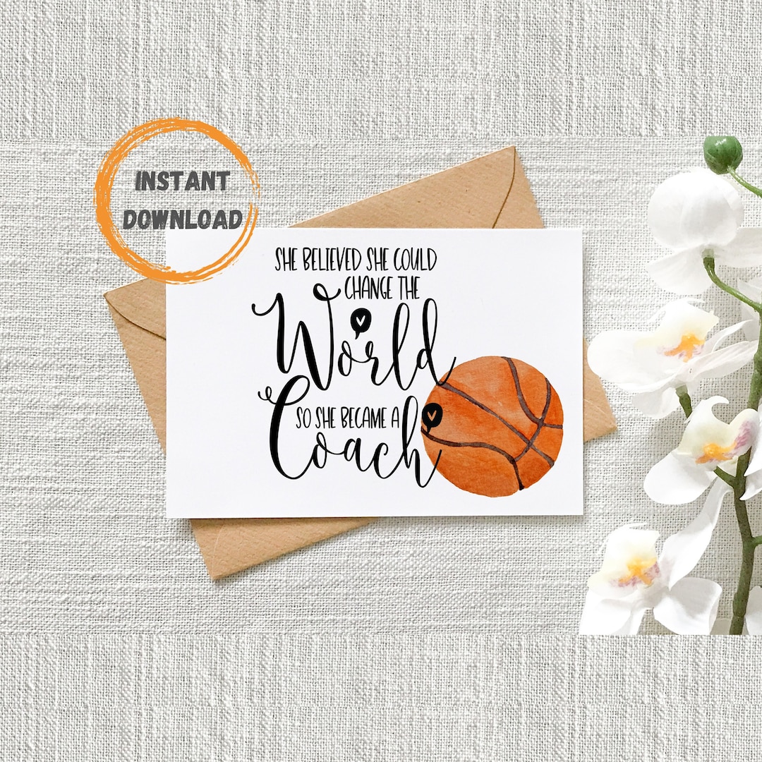 Basketball Coach Card Printable Note Card Digital Download - Etsy