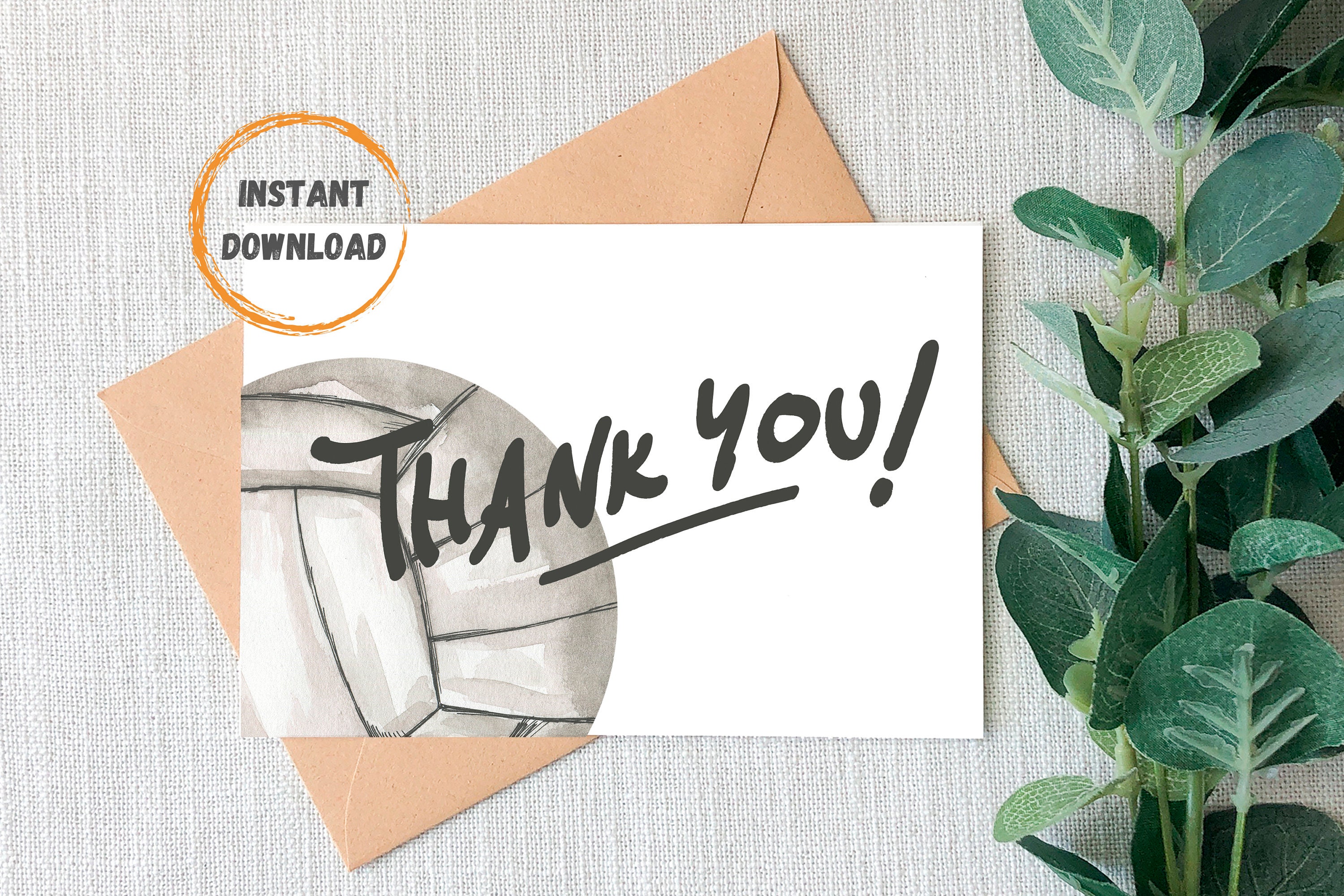 Volleyball Note Card, Printable Card, Thank You, Digital Download ...