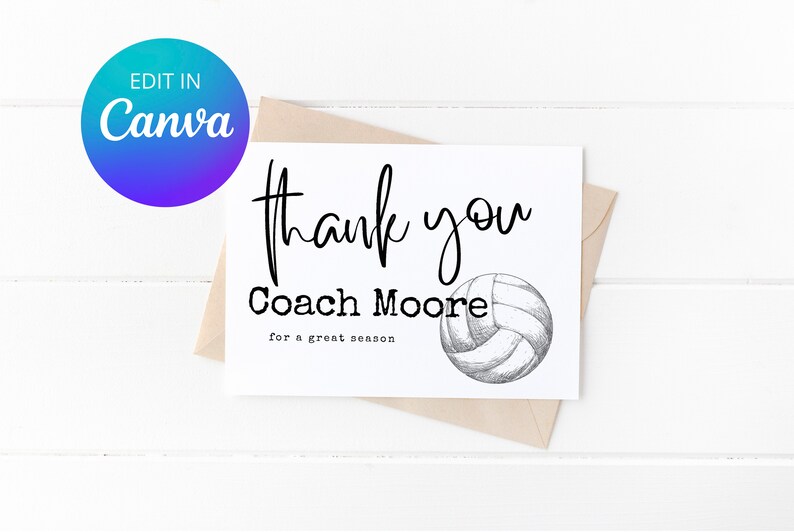Volleyball Thank You Card, Custom Volleyball Printable Card, Coach Gift ...