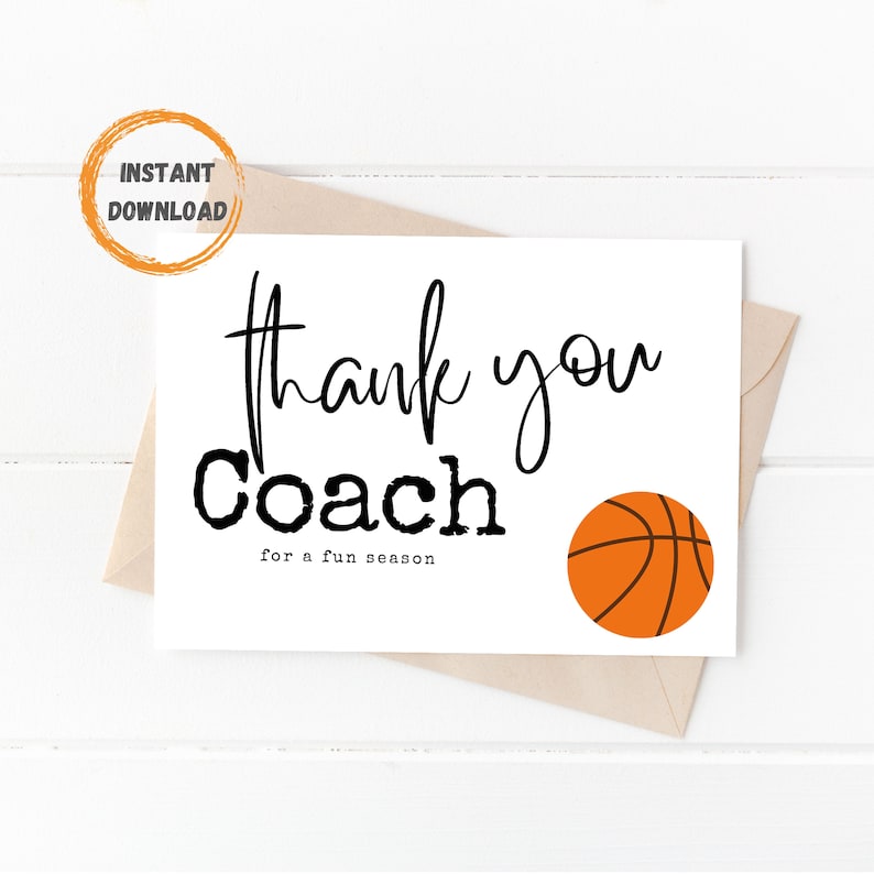 Thank You Basketball Coach Card, Coach Gift, Digital Download, Coach ...