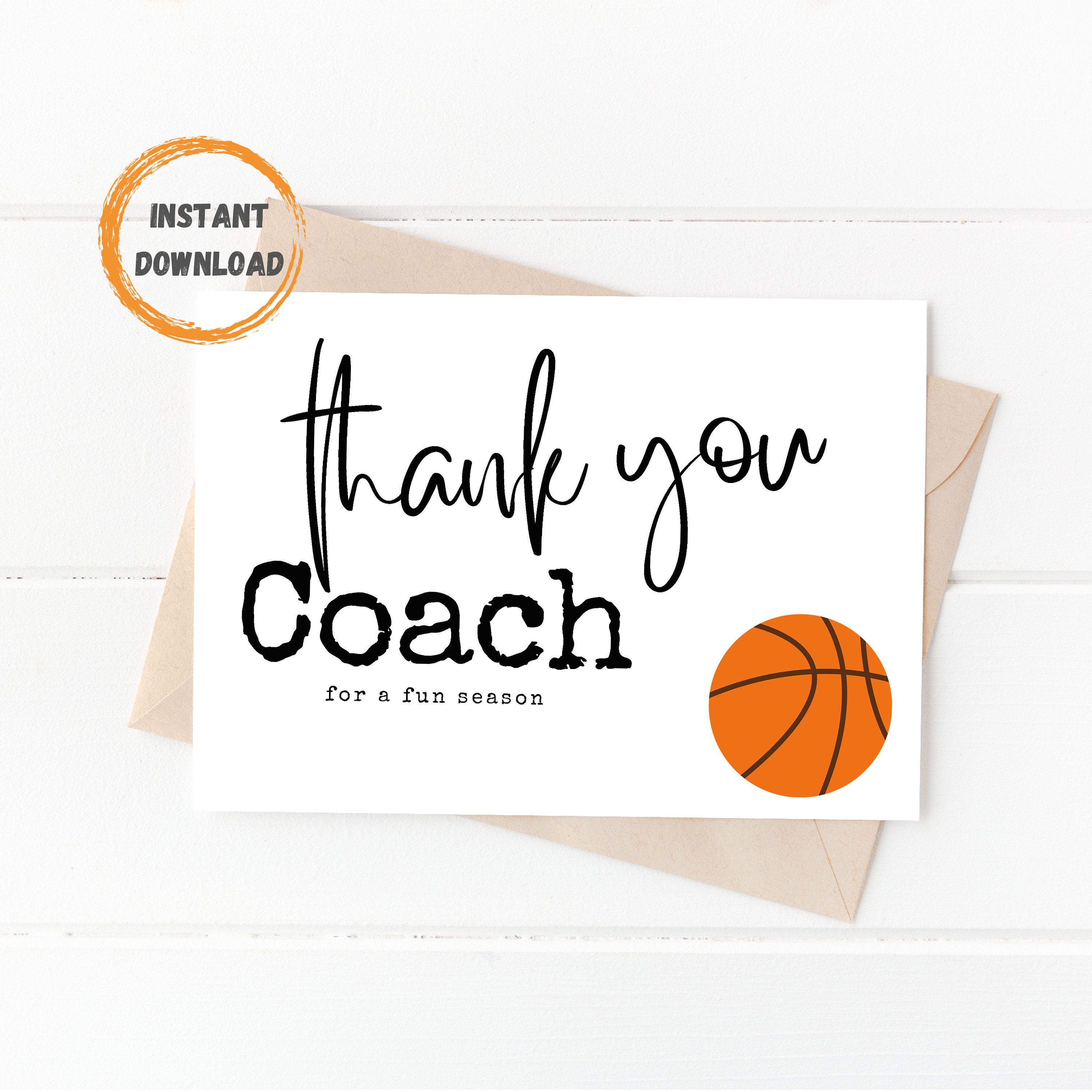 Thank You Basketball Coach Card, Coach Gift, Digital Download, Coach ...