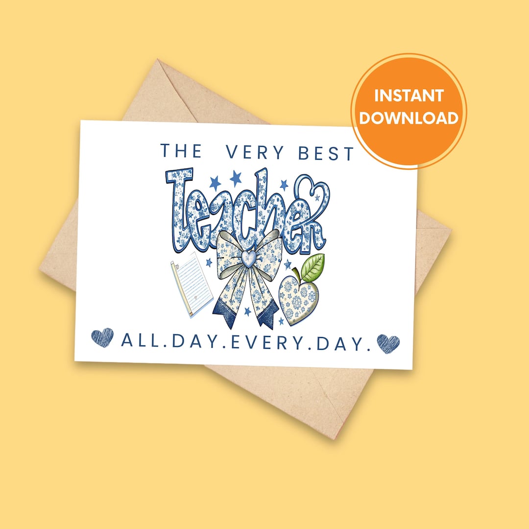 Printable Teacher Card, Thank You Card, End of Year Card, Digital ...