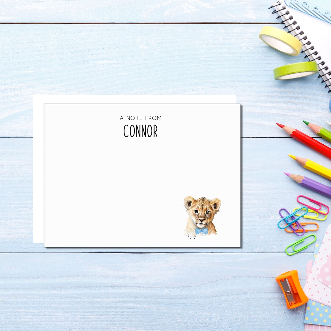 Boys Personalized Stationery, Customized Kids Stationary, Boy Lion Note ...