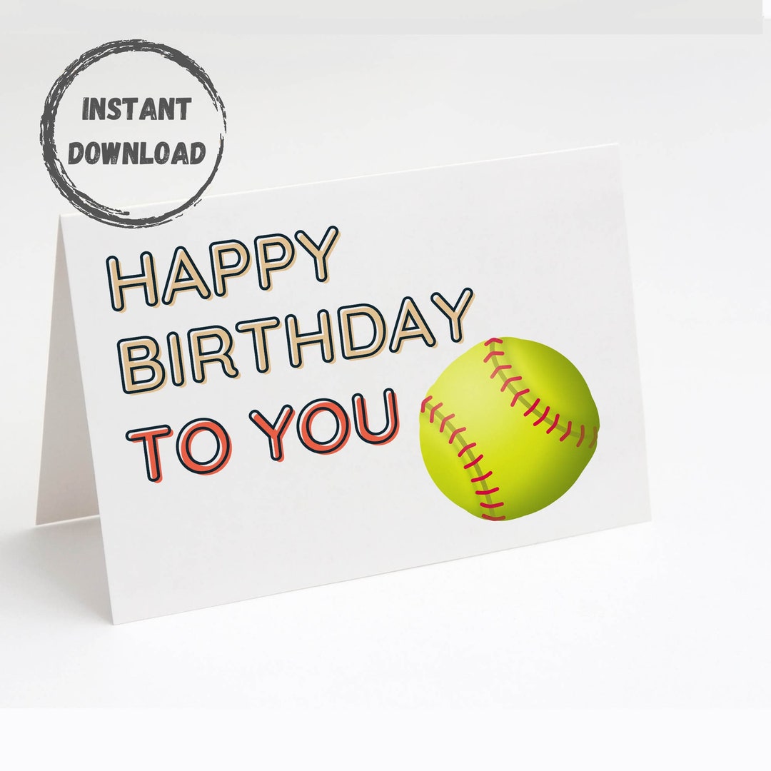 Softball Birthday Card, Softball Player Printable Card, Digital ...