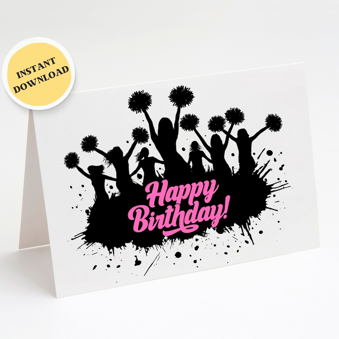 Printable Cheerleading Birthday Card, Digital Card, 5x7 PDF Card ...