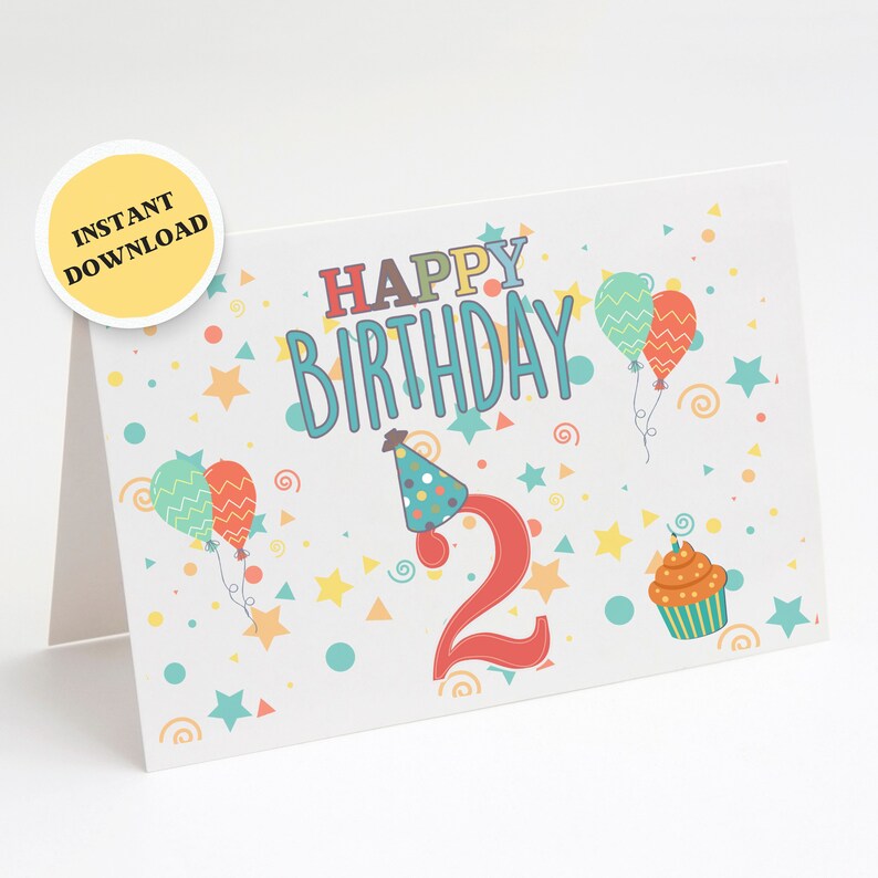 2nd Birthday, Happy Birthday Card, 2 Year Old Birthday, Printable Card ...