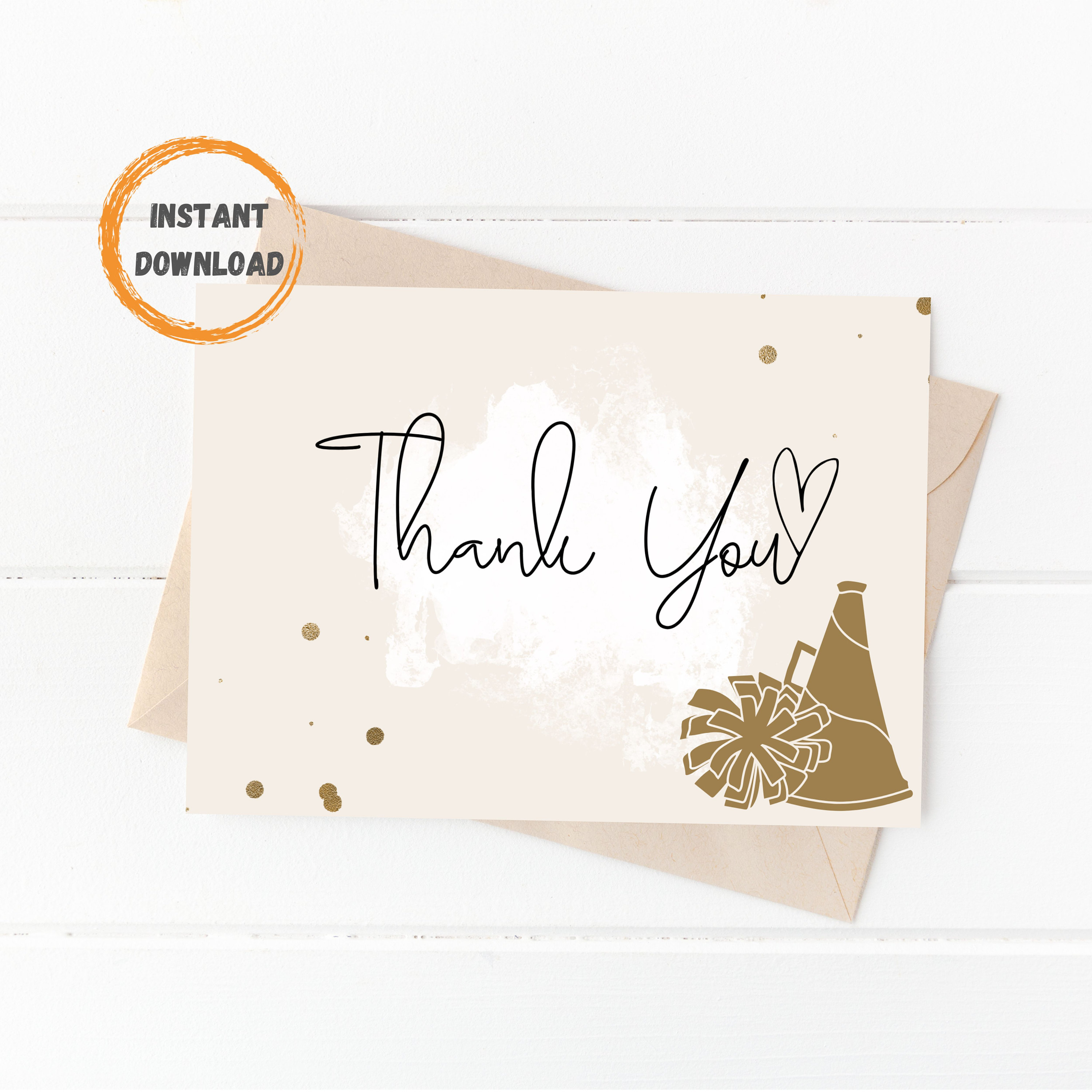 Cheerleader Thank You Card, Printable Card, Digital Download, 5x7 PDF ...