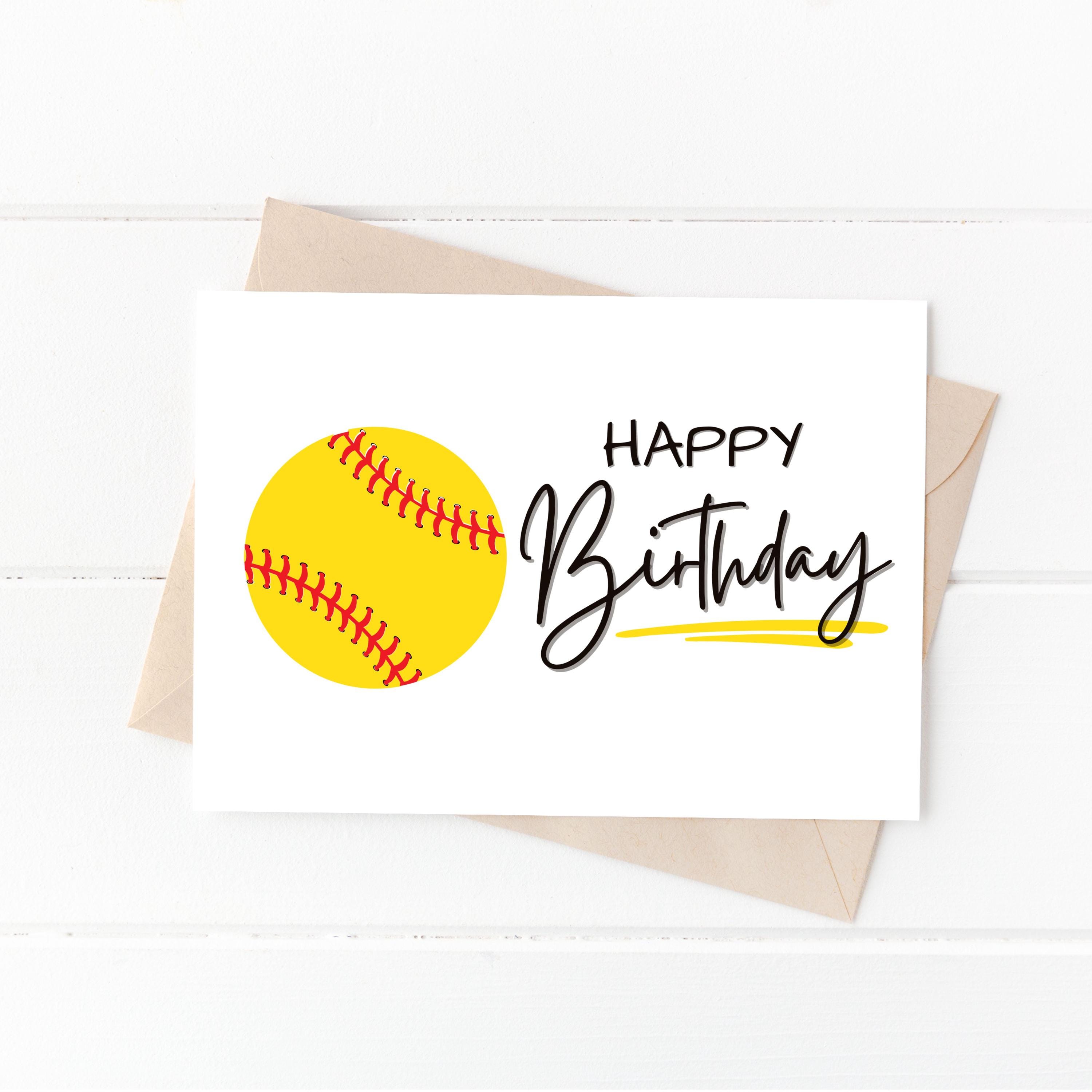 Softball Birthday Card, Printable Softball Happy Birthday Card, Digital ...