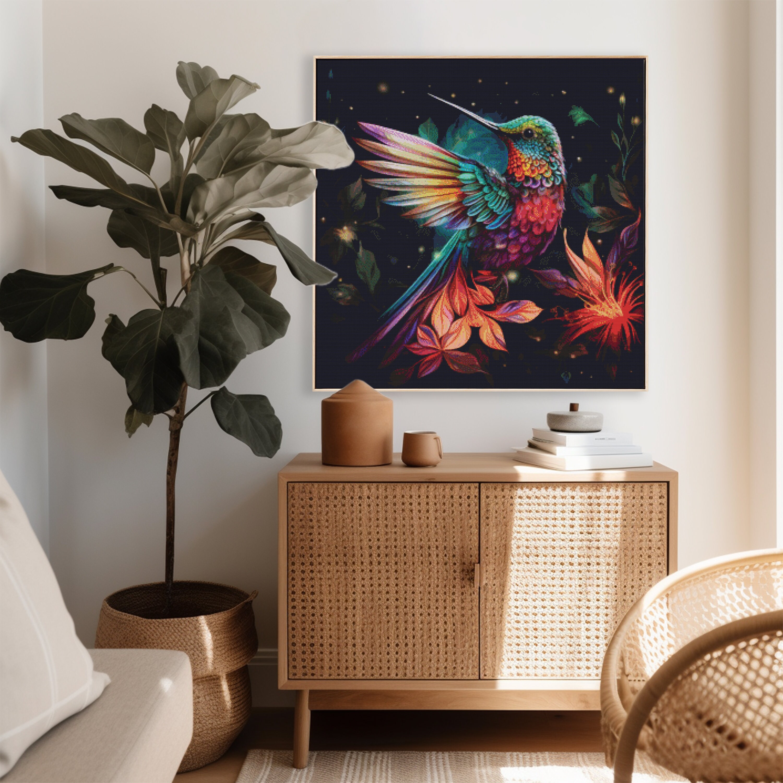 Hummingbird Wall Art, Full Coverage Cross Stitch Pattern, Pattern ...