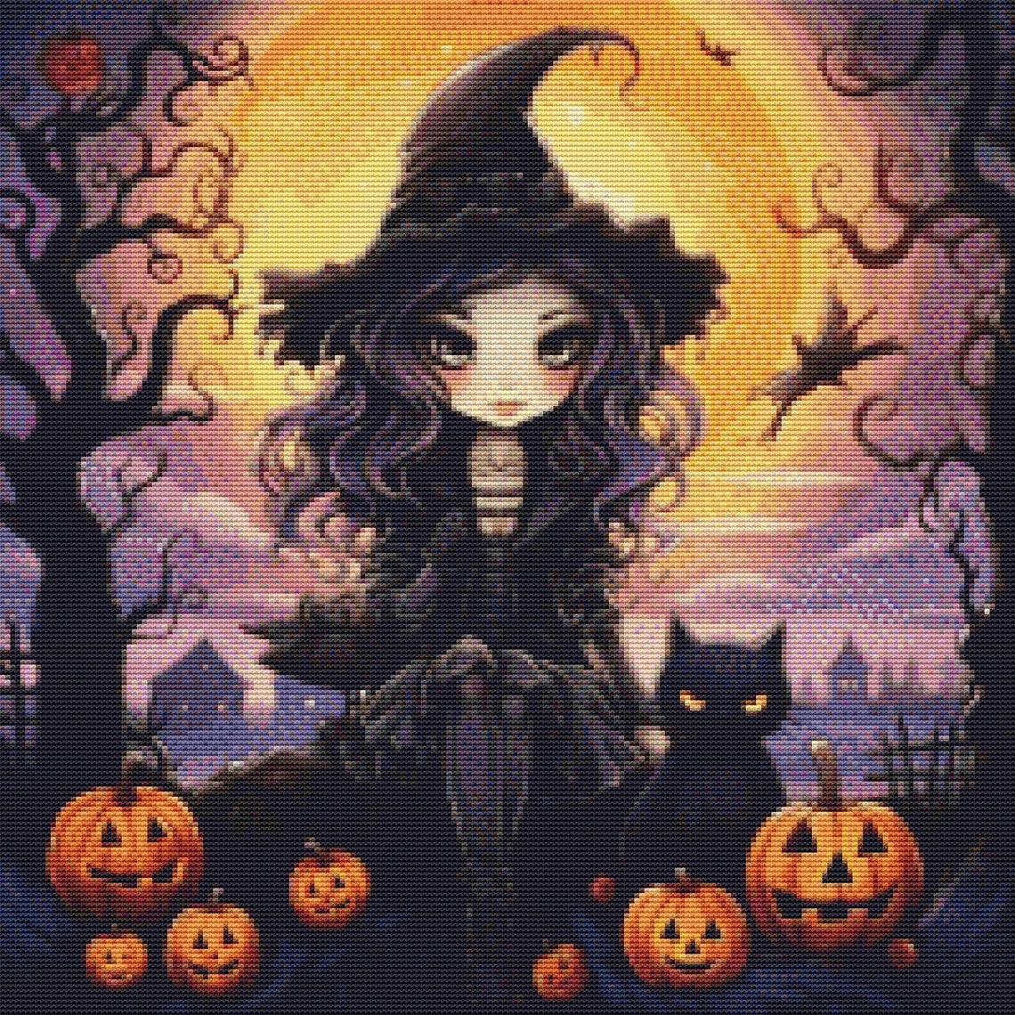Grimm and Gretta Wall Art, Witch, Black Cat, Halloween, Full Coverage ...