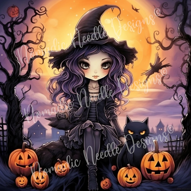 Grimm and Gretta Wall Art, Witch, Black Cat, Halloween, Full Coverage ...