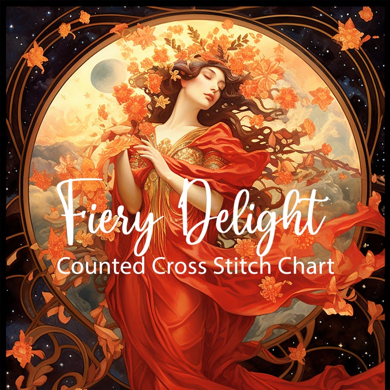 Fiery Delight Art Nouveau Wall Art Full Coverage Cross Stitch - Etsy