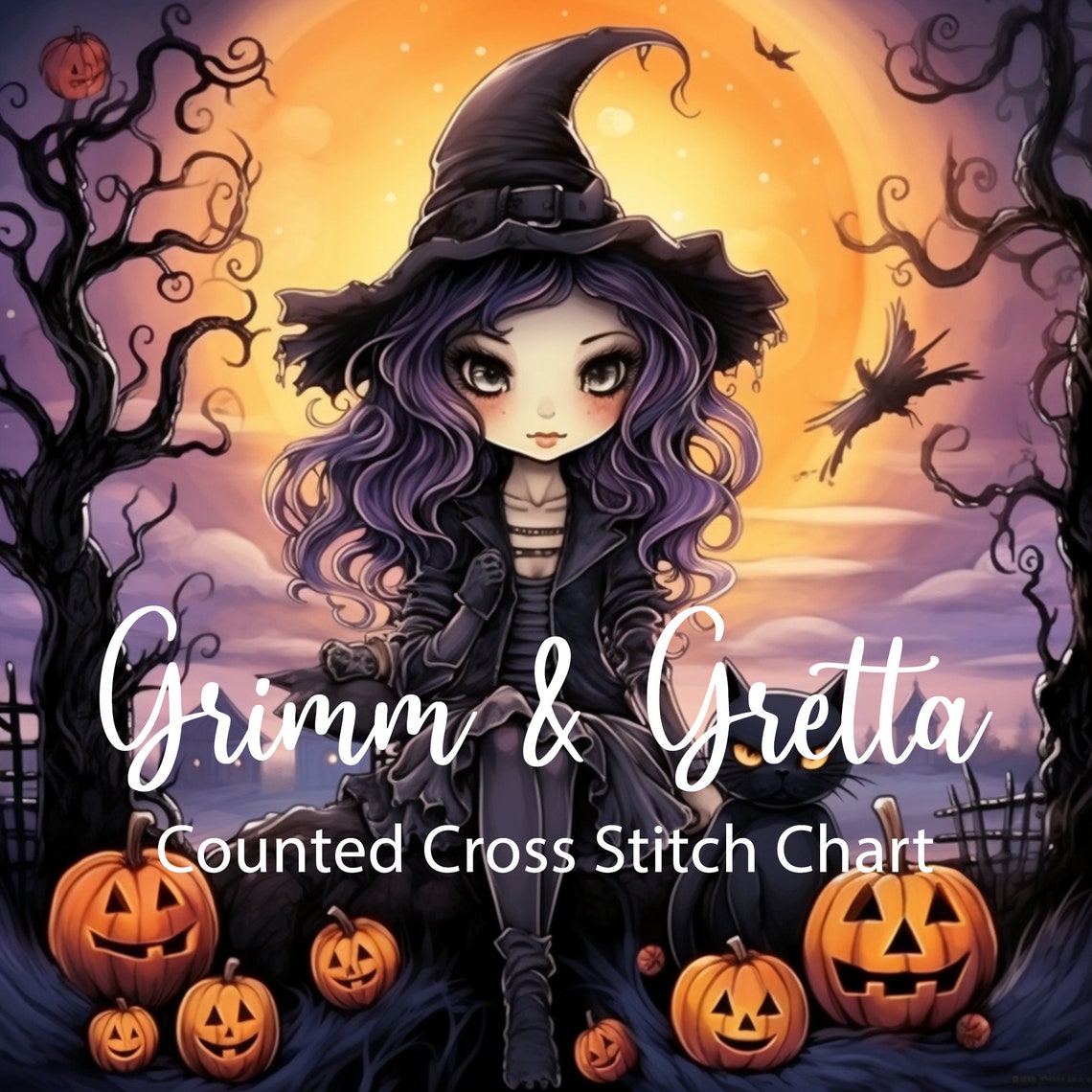 Grimm and Gretta Wall Art, Witch, Black Cat, Halloween, Full Coverage ...
