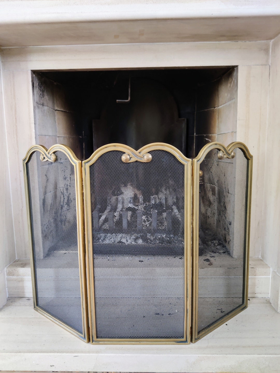 Beautiful Copper Antique Fireplace Screen / Firewall Hollywood Regency ...