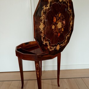 Antique Wooden Inlay Intarsia Burl Wood Handmade Table - Music Box ...
