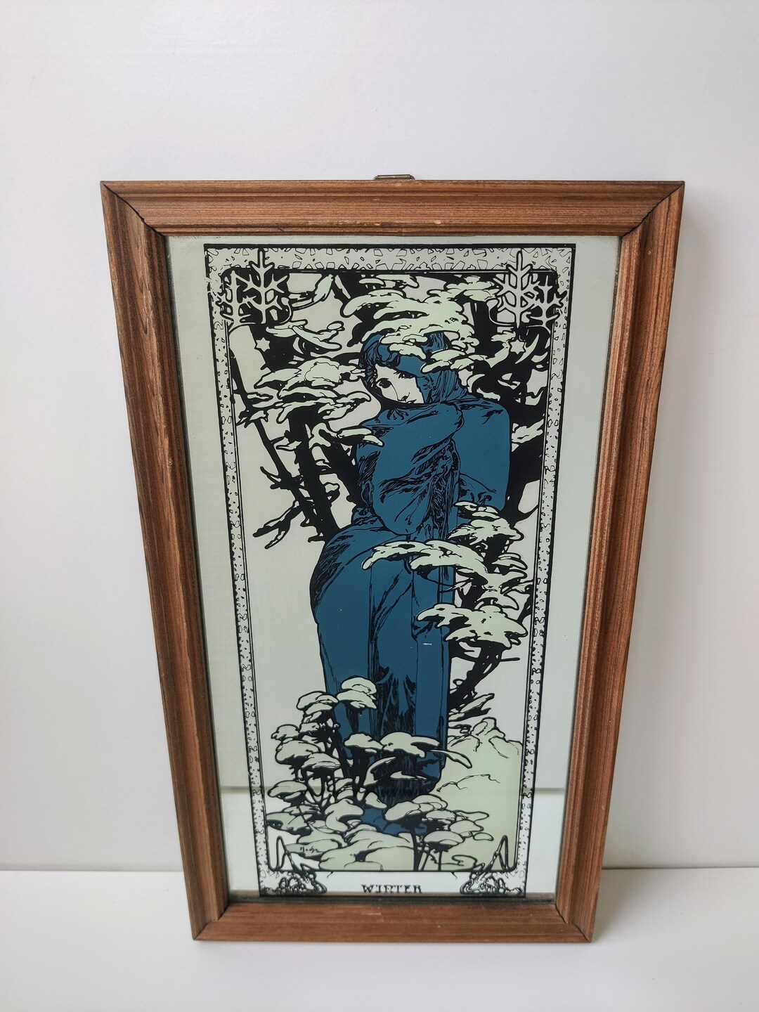 Alfons Mucha Mirror Winter Art Nouveau Lady Color Mirror Eveil DU MATID ...