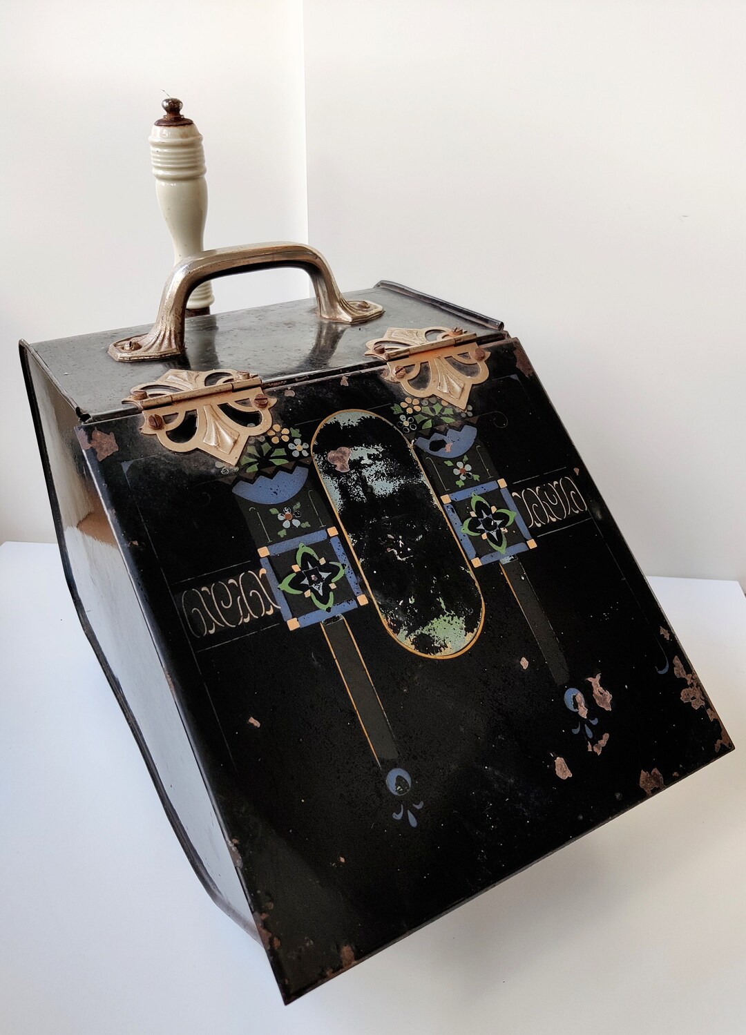 Antique Oak Coal Box, Fireplace Coal Box, Liner - Early Art Nouveau ...