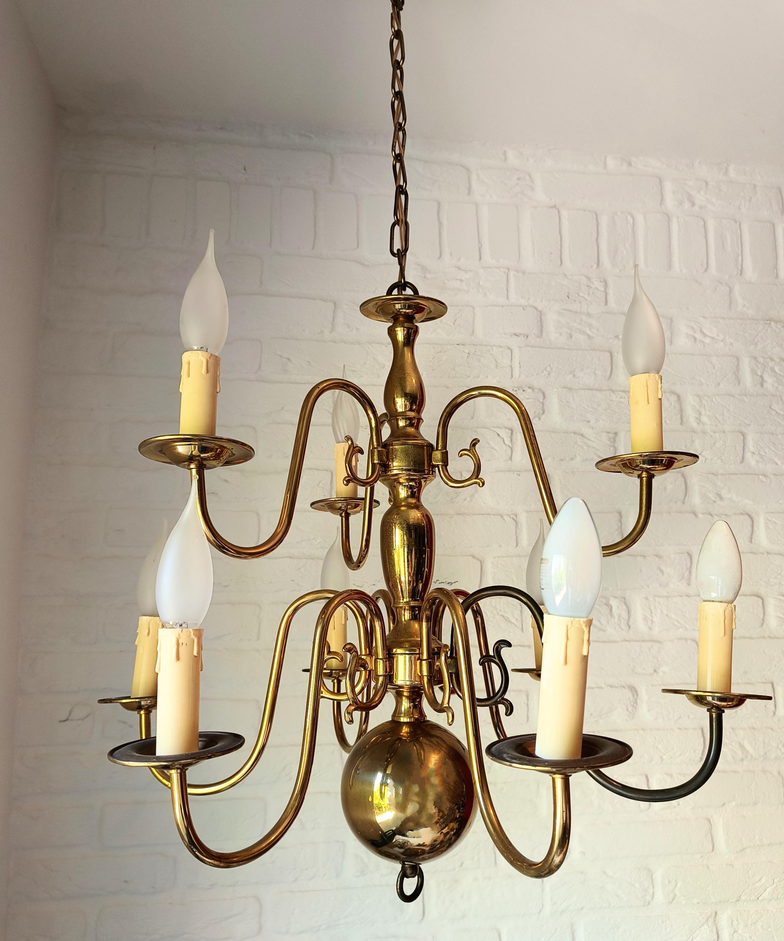 Vintage Dutch Brass Chandelier – 6 Light Baroque Style Ceiling Lamp ...