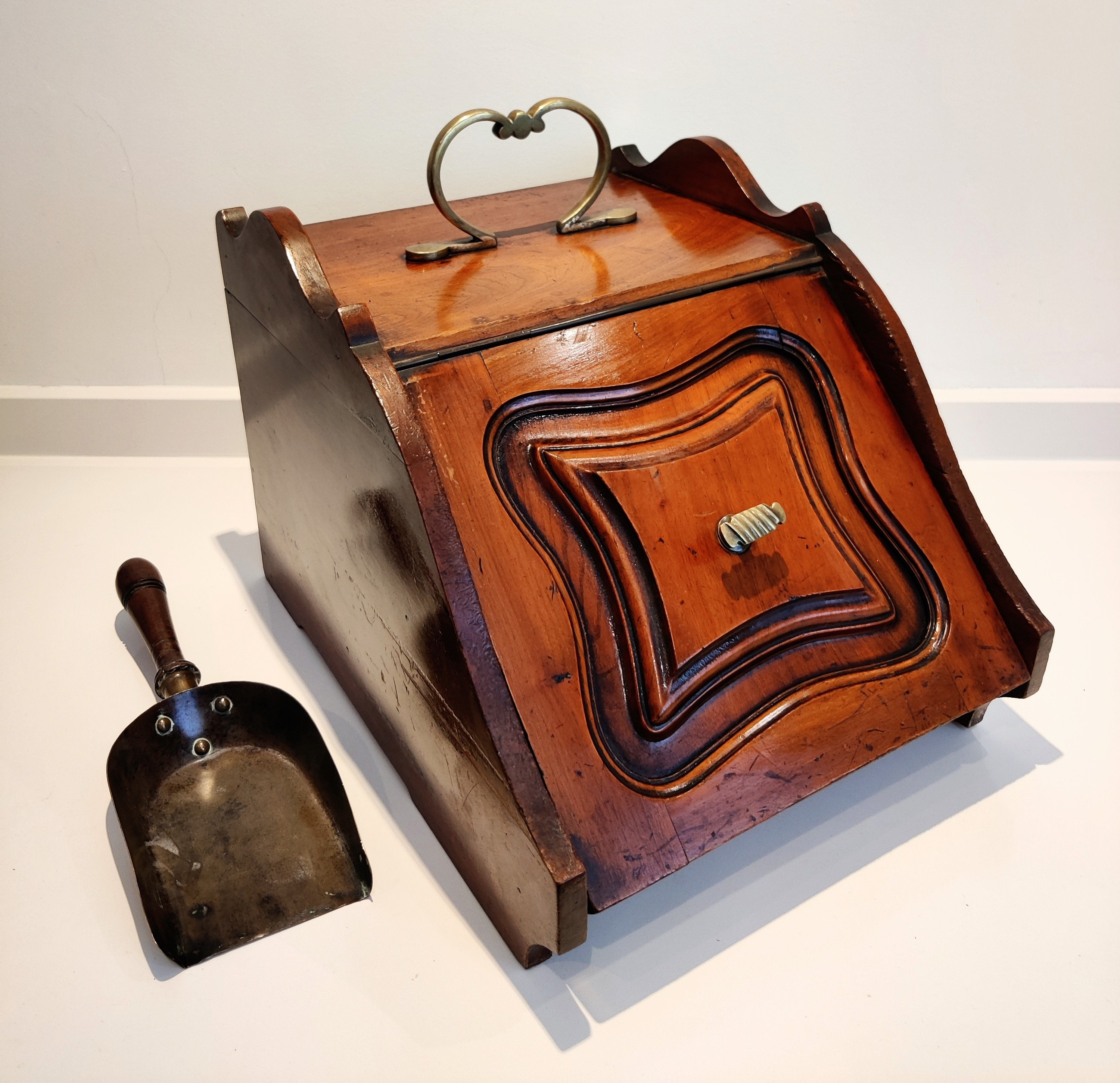 Antique Oak Coal Box, Fireplace Coal Box, Liner, Scotland 1900 ...