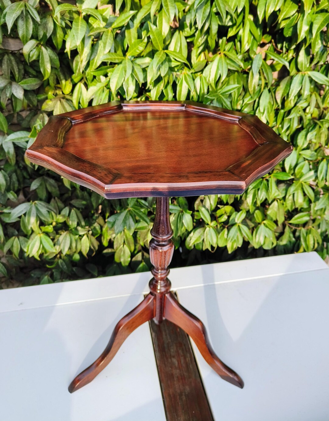 Antique Side Table / Wine Table - Beautiful Mahogany Wood, Hexagon Top ...