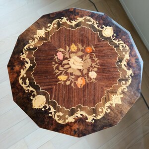 Antique Wooden Inlay Intarsia Burl Wood Handmade Table - Music Box ...