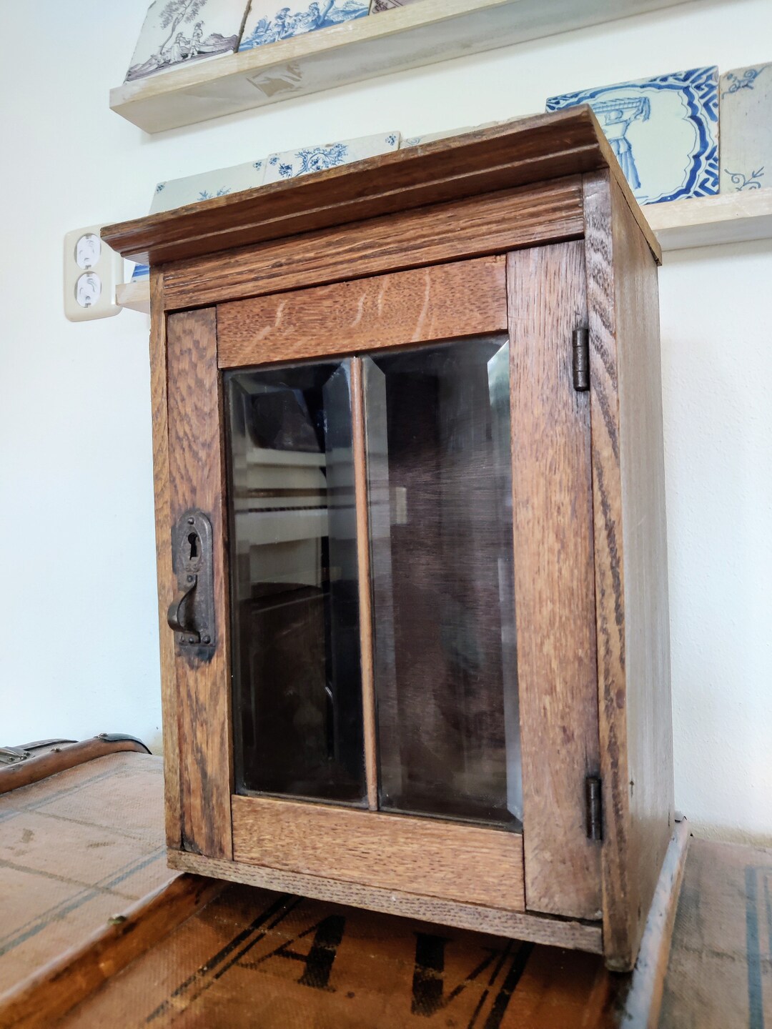 Antique Dutch Wood and Glass Display Cabinet - Oak and Wood - Hanging ...