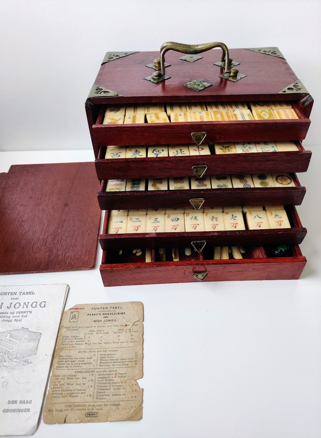 Antique Original Mahjong Game in Original Mahogany Wooden Box Complete ...