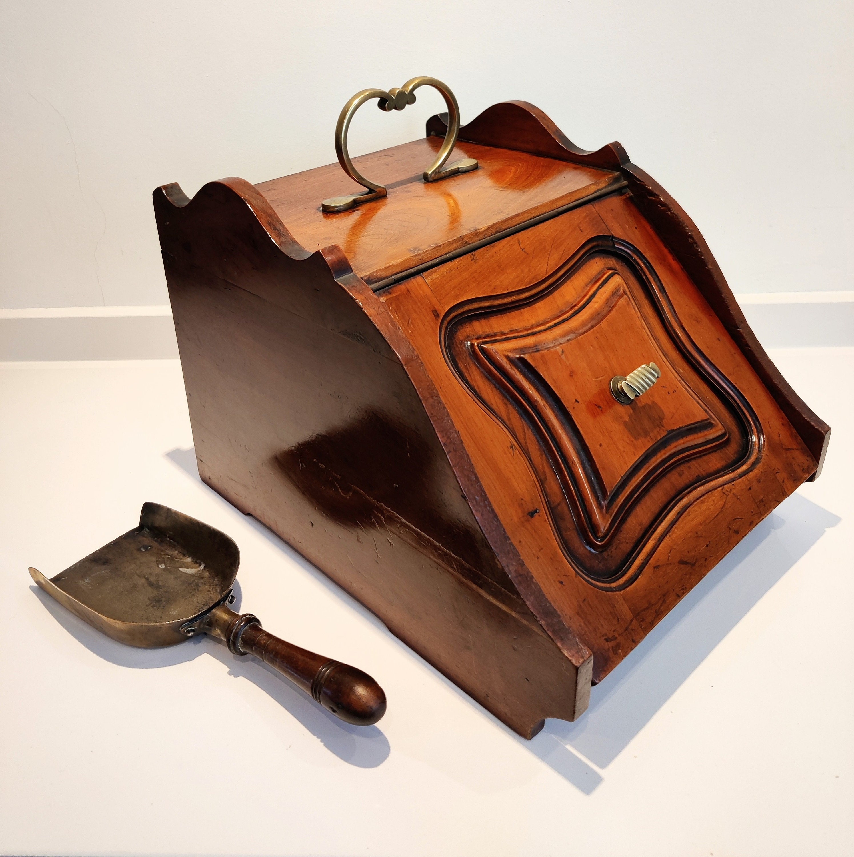 Antique Oak Coal Box, Fireplace Coal Box, Liner, Scotland 1900 ...