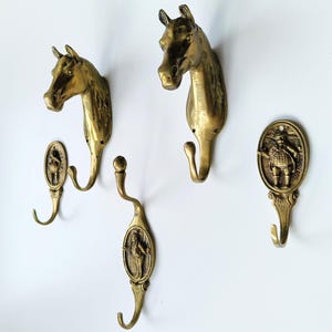 Set of 5 Antique Brass Hooks – 3 Peerage England Charles Dickens Hooks ...