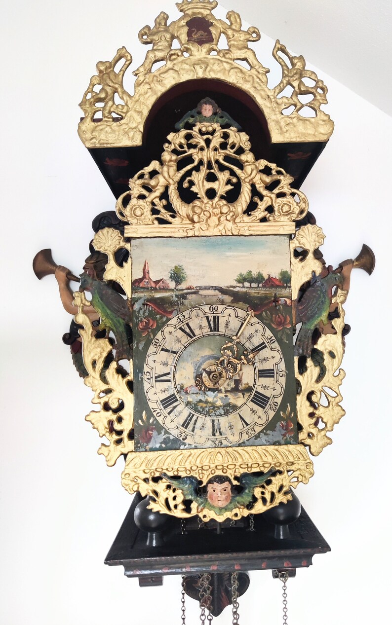 Dutch Antique Friese Klok Stoelklok / Staartklok Ca Verguld Ca 1780 a ...