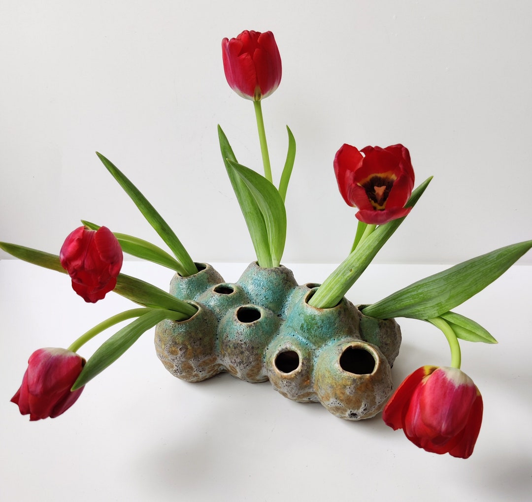 Gorgeous Coral Vase - Blue Earth Colored Tulip Vase Modern Art ...