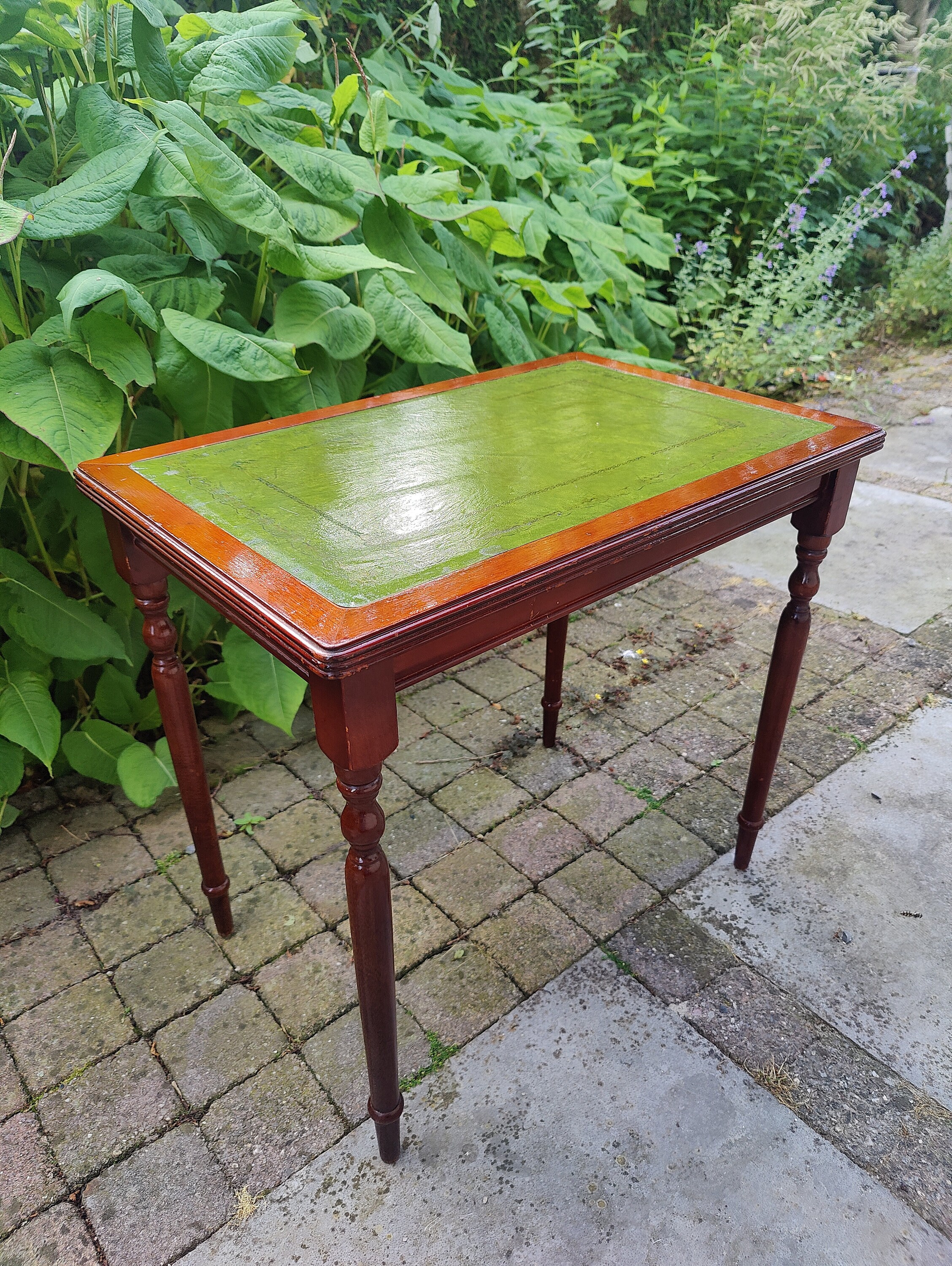Antique side table green leather top Exclusive English country house furniture 1890 1920 victorian library Europeanen table Etsy