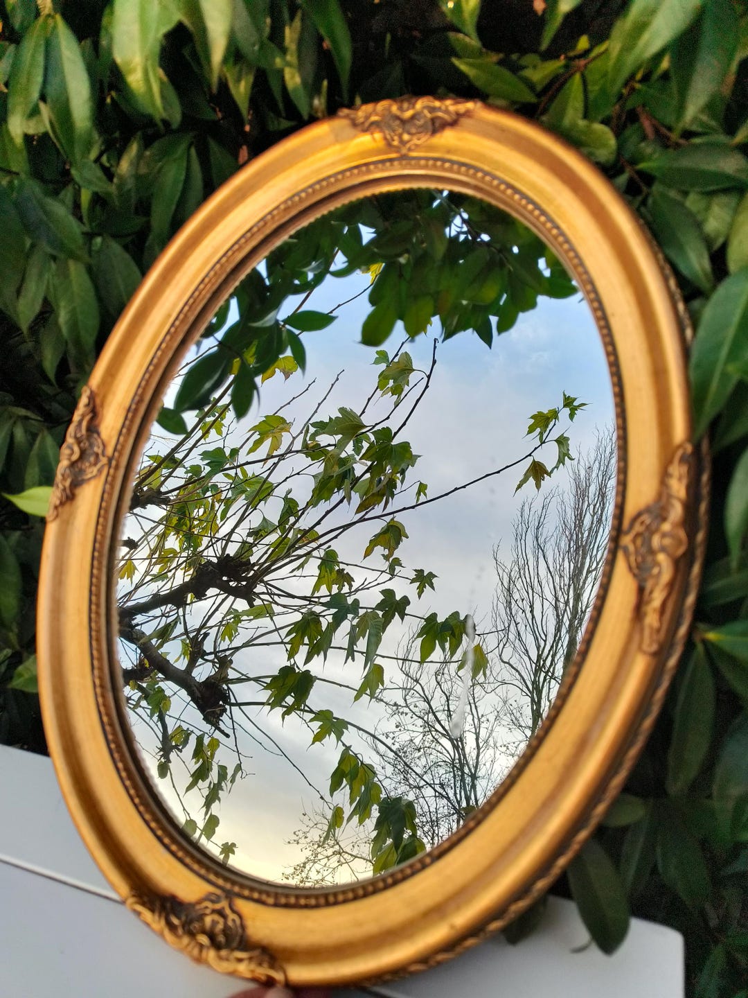 Antique French Mirror - Gold Oval With Elegant and Detailed Design ...
