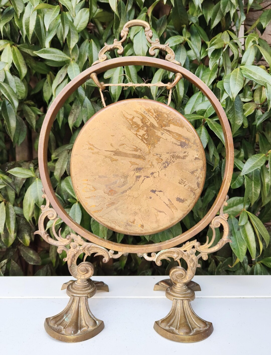 Antique Copper Gong With Mallet on Stand – Indonesian House Gong for ...