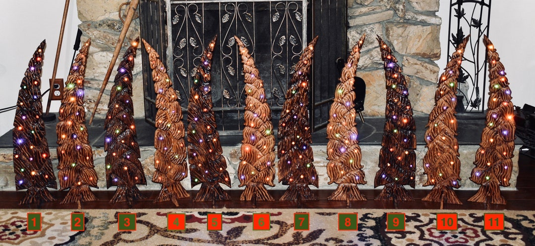 Carved Wooden Whimsical Trees With Lights - Etsy