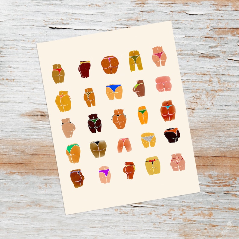 Watercolor Butt Art, Nice Bum, Funny Bathroom Art, Butt Collage ...