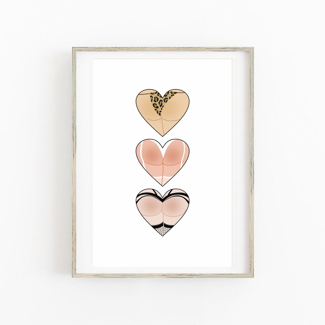 Funny Butt Art, Cute Heart, Funny Bathroom Art, Nice Bum, Minimalist ...