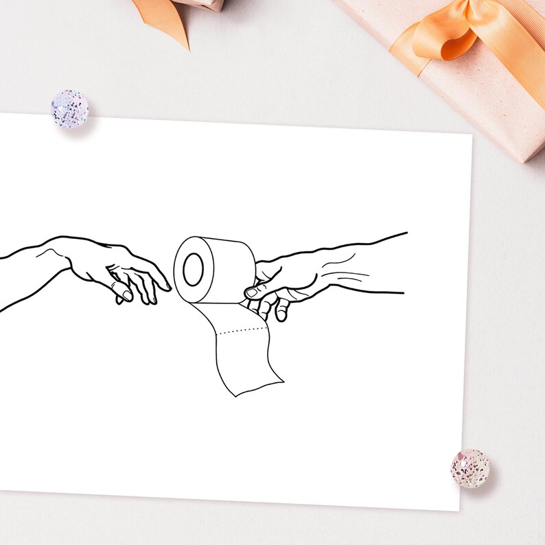 Funny Bathroom Art, Funny the Creation of Adam Poster, Funny Bathroom ...