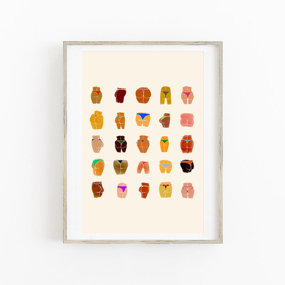 Watercolor Butt Art, Nice Bum, Funny Bathroom Art, Butt Collage ...